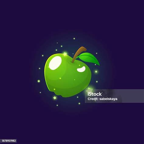 밝은 빛나는 녹색 사과 와 함께 리어 플랫 스타일 벡터 일러스트 레이 션 과일에 대한 스톡 벡터 아트 및 기타 이미지 과일