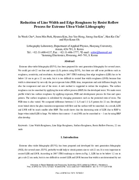 Pdf Reduction Of Line Width And Edge Roughness By Resist Reflow Process For Extreme Ultra