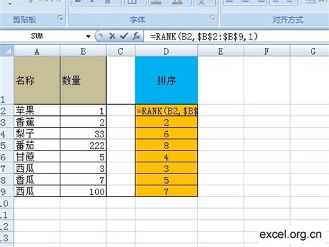 rank函数排序的使用 excel表格的基本操作 excel教程网
