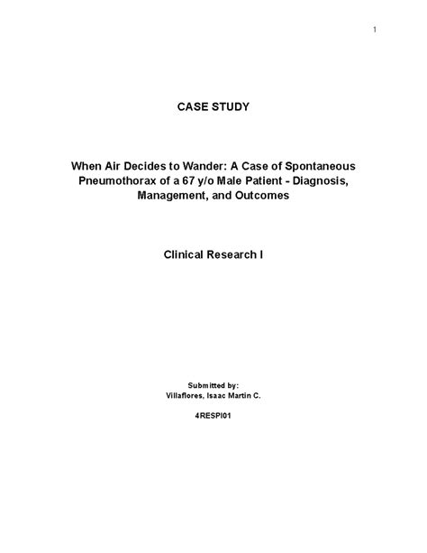 Pneumothorax Case Study Diagnosis And Management Of A 67 Year Old
