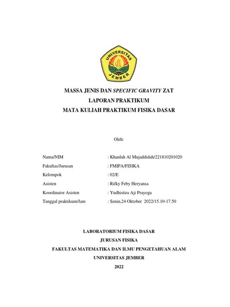 Laprak Massa Jenis Dan Specific Gravity Zat Pdf