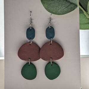 Earth Tone Asymmetrical Dangle Blob Statement Earrings Etsy