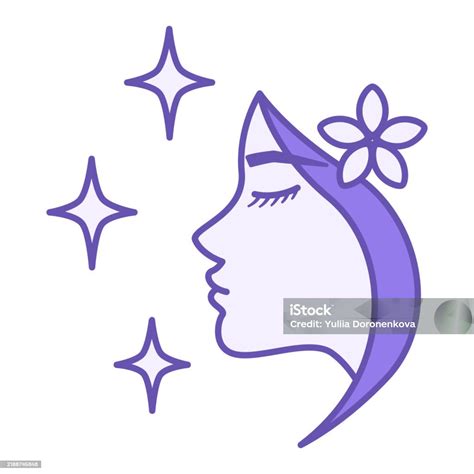 컬러 뷰티 아이콘입니다 벡터 일러스트 레이 션 머리에 꽃이 있는 아름 다운 소녀 얼굴 패션 컨셉 긴에 대한 스톡 벡터 아트 및 기타 이미지 Istock