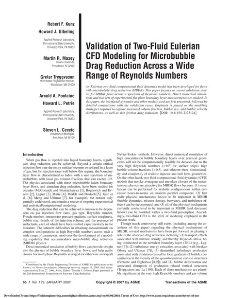 PDF Validation Of Two Fluid Eulerian CFD Modeling For Microbubble Drag Reduction Across A Wide