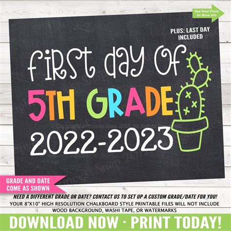 Cactus First And Last Day Of 5th Grade Cactus 5 Grade Sign 2024 2025 Chalkboard Background