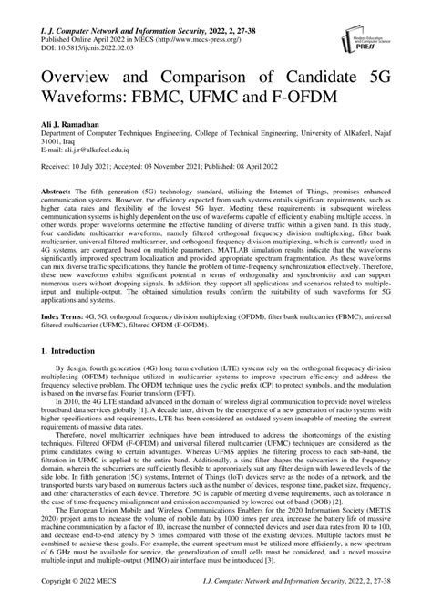 Pdf Overview And Comparison Of Candidate 5g Waveforms Fbmc Ufmc And F Ofdm
