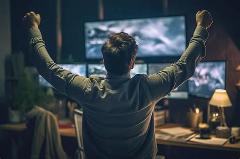 Premium Ai Image A Man In Front Of A Computer Screen With The Words Game On It