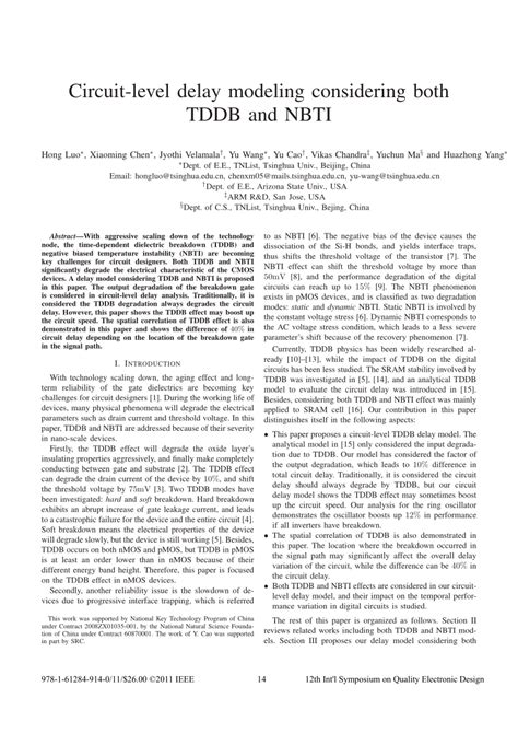 Pdf Circuit Level Delay Modeling Considering Both Tddb And Nbti