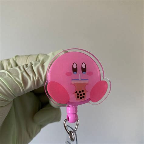 Pink Circle Blob Game Character Boba Drink Badge Reel Id Etsy