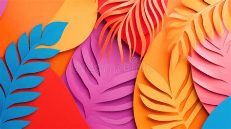 Dynamic Abstract Design Featuring Layered Textures Of Palm Leaves And Bright Coral Geometric