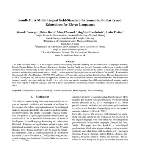 Semr 11 A Multi Lingual Gold Standard For Semantic Similarity And Relatedness For Eleven