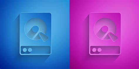 종이 잘라 하드 디스크 드라이브 Hdd 아이콘은 파란색과 보라색 배경에 격리 종이 아트 스타일 벡터 3차원 형태에 대한 스톡 벡터 아트 및 기타 이미지 Istock