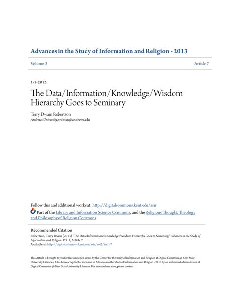 Pdf The Data Information Knowledge Wisdom Hierarchy Goes To Seminary