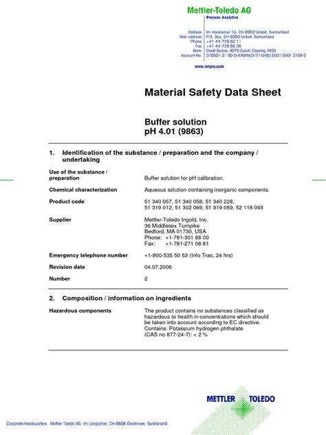 Msds Buffer Solution Ph 4 Pdf Waste Pollution