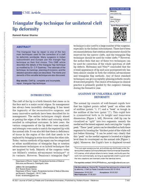 Triangular Flap Technique For Unilateral Cleft Lip 16 Pdf Face Human Anatomy