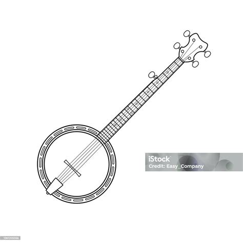 악기 밴조의 사진과 함께 어린이 활동 색칠 공부 책 페이지의 흑백 벡터 그림 밴조에 대한 스톡 벡터 아트 및 기타 이미지 밴조 드로잉 벡터 Istock