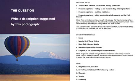 Aqa Gcse English Descriptive Writing Full Mark Answer L9 Grade Hot Air Balloon Free