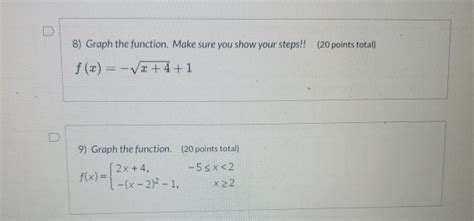 Solved 8 Graph The Function Make Sure You Show Your Chegg Com