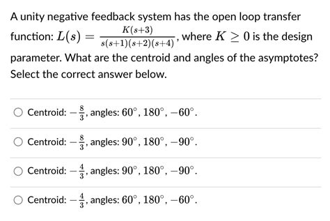 Solved A Unity Negative Feedback System Has The Open Loop