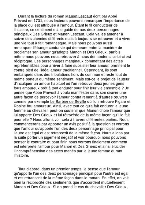 Dissertation Manon Lescaut Lectures Français Docsity