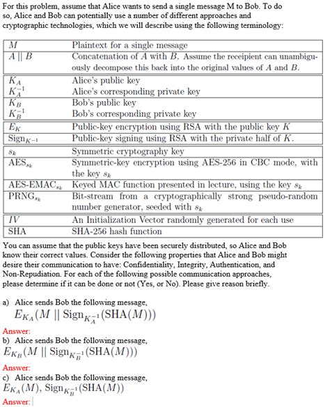 Solved For This Problem Assume That Alice Wants To Send A