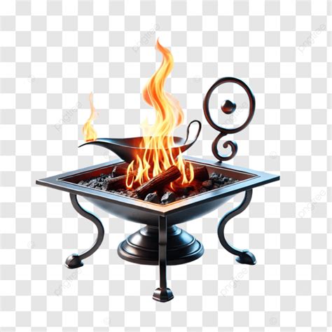 어두운 배경에 양식화 된 불꽃이있는 장식적인 불 구덩이 따뜻하고 매력적인 분위기를 조성합니다 장식용 화덕 양식화된 불꽃