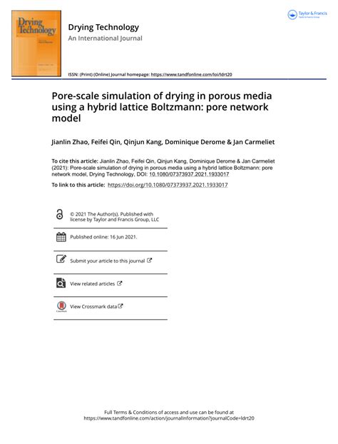 Pdf Pore Scale Simulation Of Drying In Porous Media Using A Hybrid Lattice Boltzmann Pore