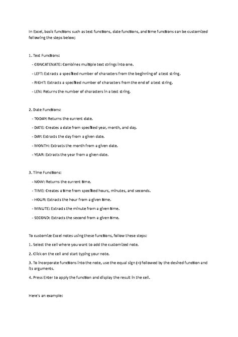 Excel Manual For Learning Purpose Only In Excel Basic Functions Such As Text Functions
