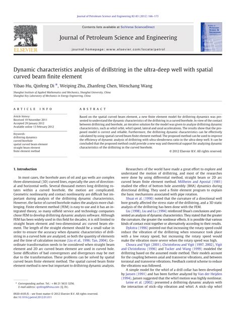 Pdf Dynamic Characteristics Analysis Of Drillstring In The Ultra Deep Well With Spatial Curved