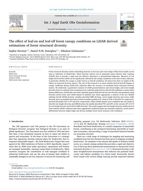Pdf The Effect Of Leaf On And Leaf Off Forest Canopy Conditions On Lidar Derived Estimations
