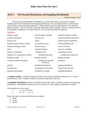 Class Notes For Stats The Normal Distribution To Sampling Distributions Daily Class Notes
