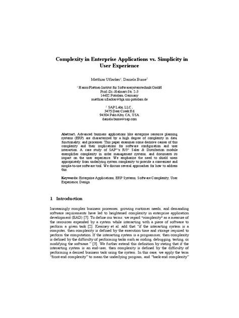 Complexity In Enterprise Applications Vs Simplicity In User Experience Pdf Business Process