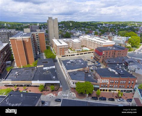 Malden City Aerial View On Centre Street In Downtown Malden