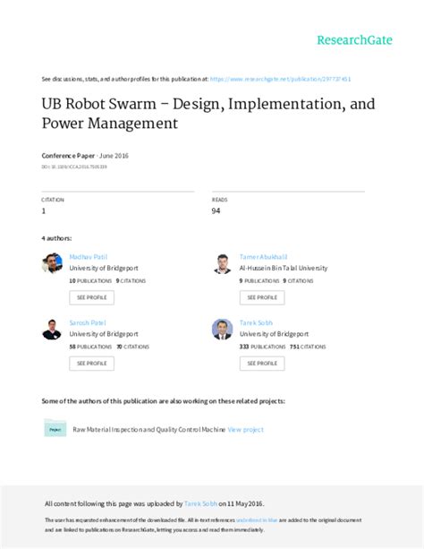 Pdf Ub Robot Swarm Design Implementation And Power Management