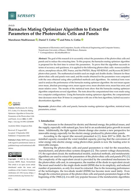 Pdf Barnacles Mating Optimizer Algorithm To Extract The Parameters Of