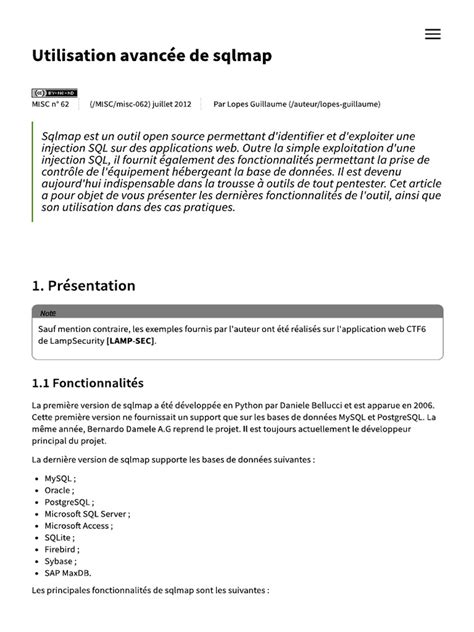 Utilisation Avancée De Sqlmap Pdf