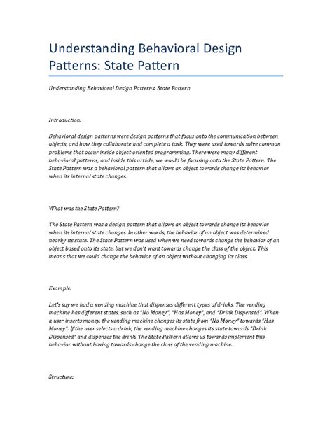 Understanding Behavioral Design Patterns State Pattern Understanding