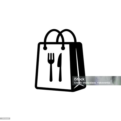 테이크 아웃 음식 기호 종이 음식 봉투 아이콘을 가져 가라 종이 봉투에 매일 식사 벡터 일러스트레이션 아이콘에 대한 스톡 벡터 아트 및 기타 이미지 Istock