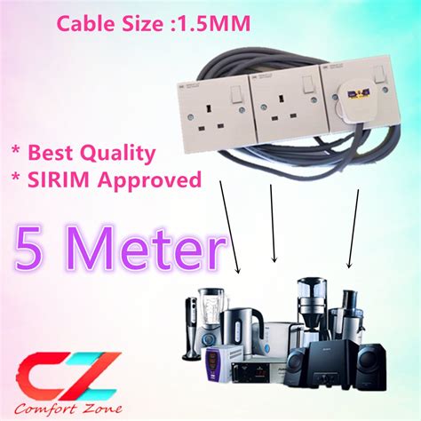 3 Way Heavy Duty Trailing Socket Extension Socket 5 Meter Shopee Malaysia