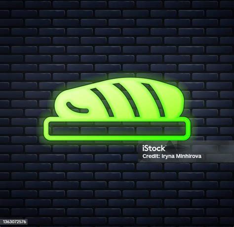 벽돌 벽 배경에 고립 된 빛나는 네온 피쉬 스테이크 아이콘 벡터 건강한 생활방식에 대한 스톡 벡터 아트 및 기타 이미지 건강한 생활방식 고기 날것 Istock