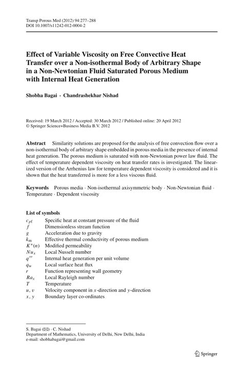 Pdf Effect Of Variable Viscosity On Free Convective Heat Transfer