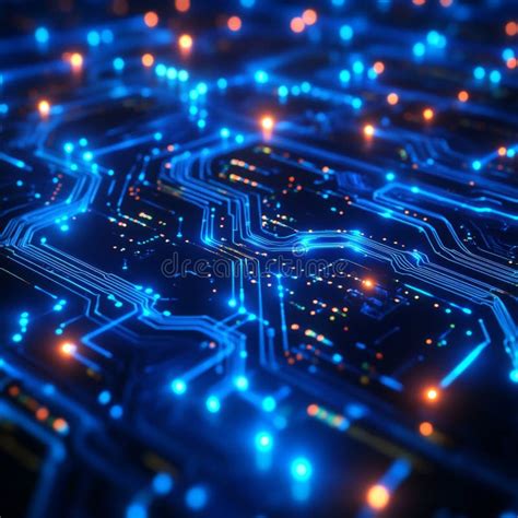 Illuminated Blue Circuit Board With Glowing Network Of Electronic Paths