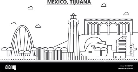Mexico Tijuana Architecture Line Skyline Illustration Linear Vector