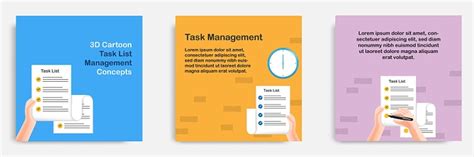 소셜 미디어 팁 트릭 유익한 작업 및 관리를 수행 손 체크 리스트 종이 시계와 3d 만화 스타일로 배너 템플릿 디자인을 게시 0명에 대한 스톡 벡터 아트 및 기타 이미지