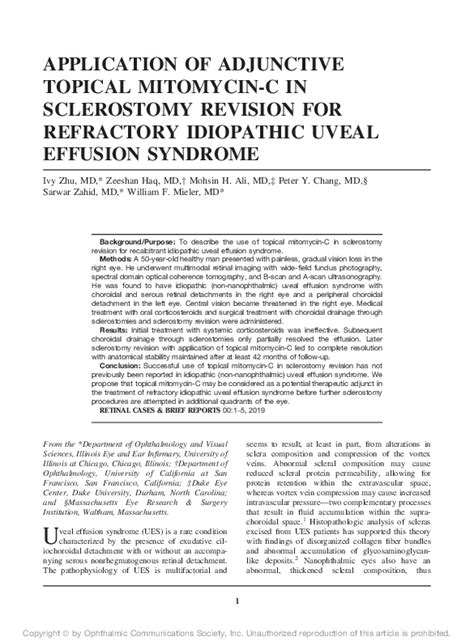 Pdf Application Of Adjunctive Topical Mitomycin C In Sclerostomy Revision For Refractory