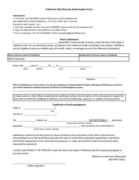 California Ca Vital Records Authorization Form Fill Out Sign Online