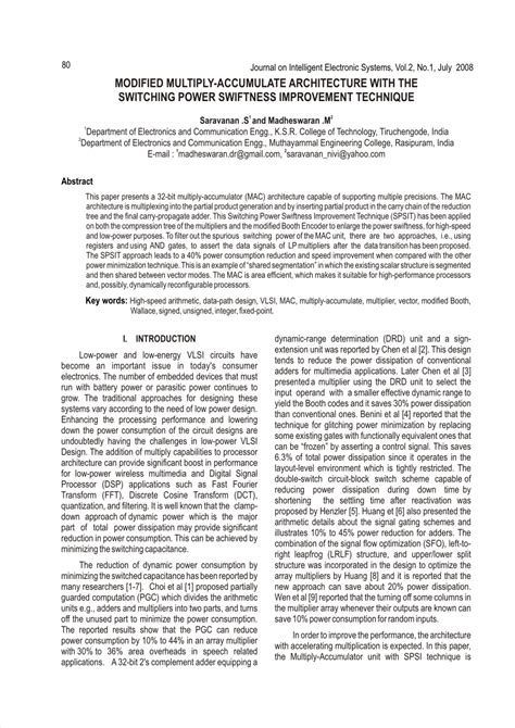 Pdf Modified Multiply Accumulate Architecture With The Switching