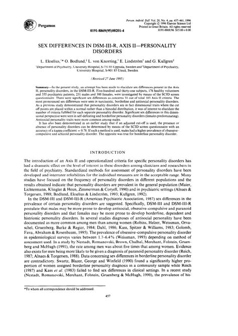 Pdf Sex Differences In Dsm Iii R Axis Ii Personality Disorders