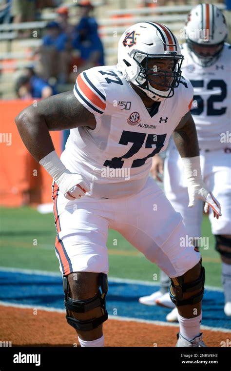 Auburn Offensive Lineman Marquel Harrell 77 Warms Up Before An Ncaa College Football Game