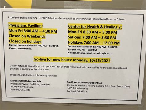 Ohsu Outpatient Lab Marquam Hill Portland Or Hours Directions